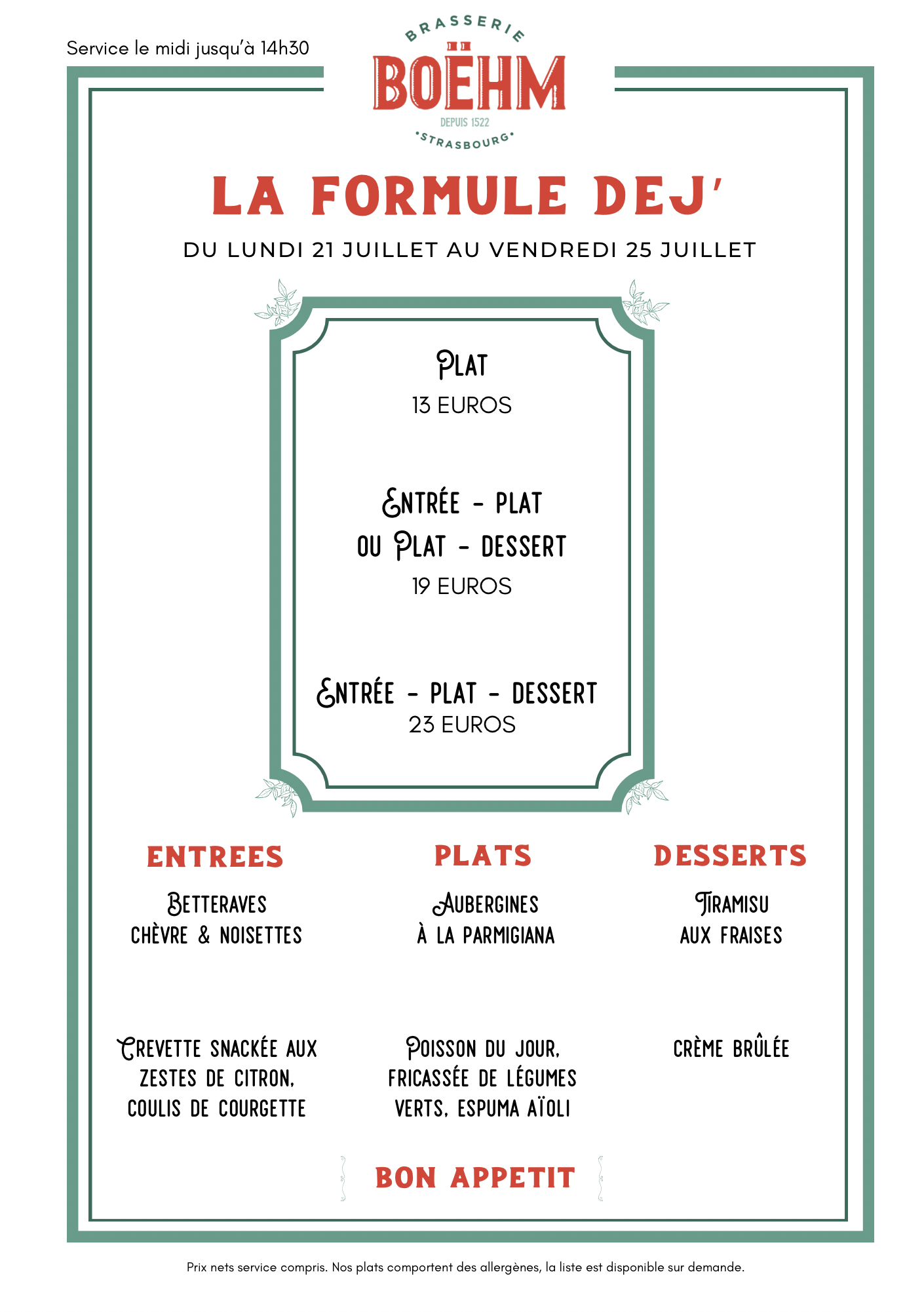 La carte – Brasserie Boehm